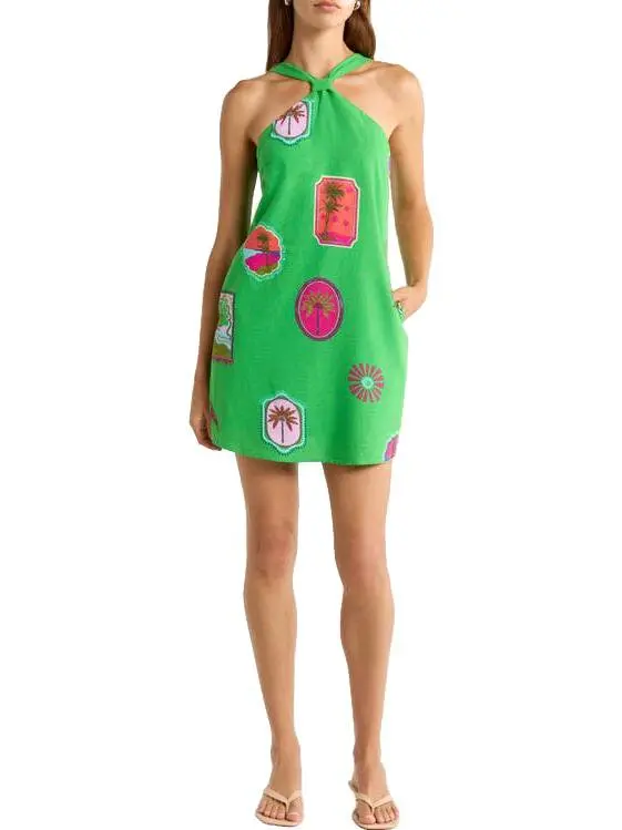 SUGARLIPS Nomi Floral Print Halter Mini Dress - Kelly-pink