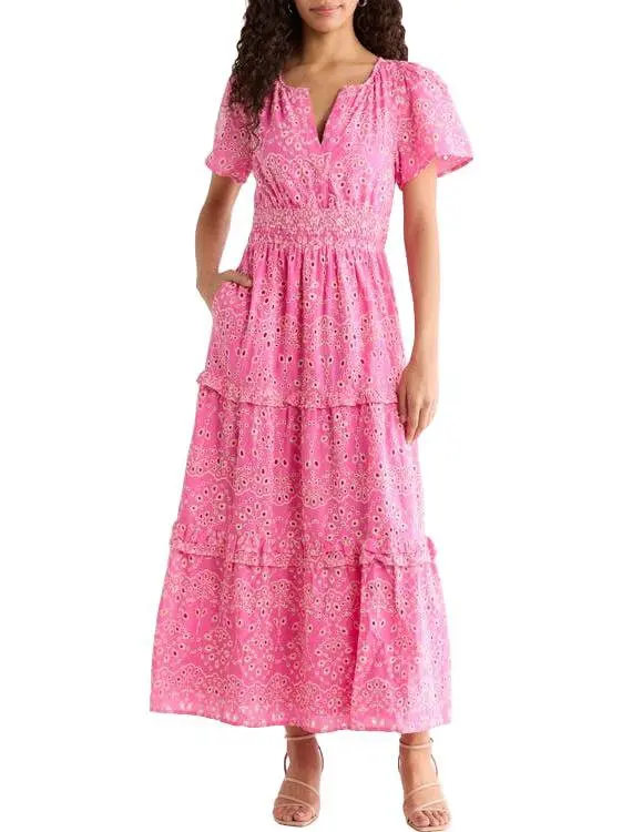 SUGARLIPS Cotton Eyelet Maxi Dress - Fuchsia-orange-dot