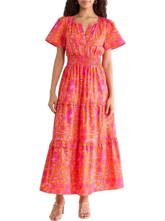 SUGARLIPS Cotton Eyelet Maxi Dress - Orange-fuchsia