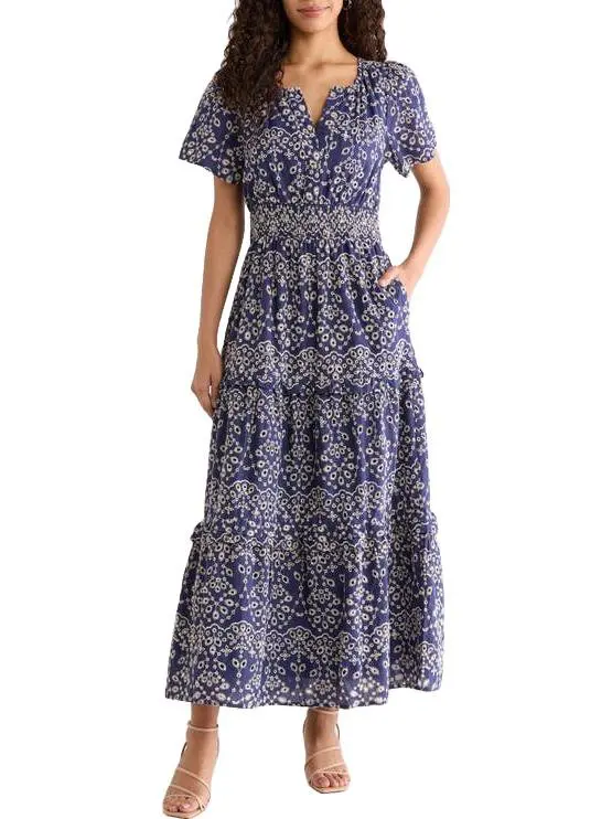 SUGARLIPS Haylie A-line Dress - White-blues-mult