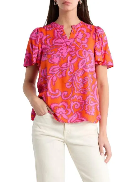SUGARLIPS Marinda Floral Top - Orange-fuchsia