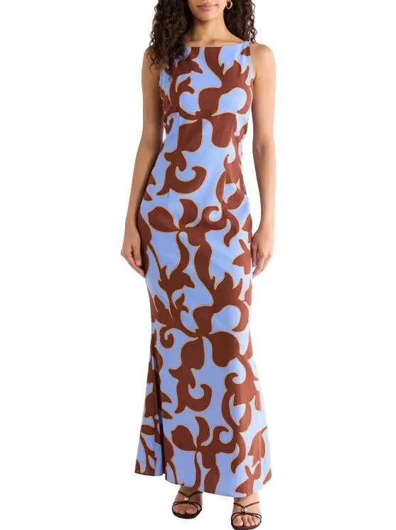 SUGARLIPS Briley Abstract Print Maxi Dress - Brown-blue