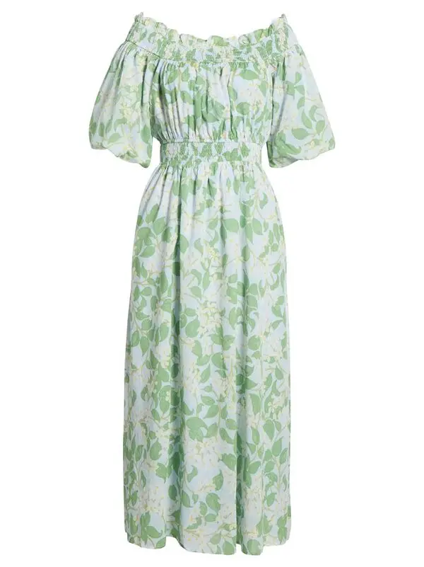 SUGARLIPS Floral Cotton Off-the-shoulder Midi Dress - Light-blue-green