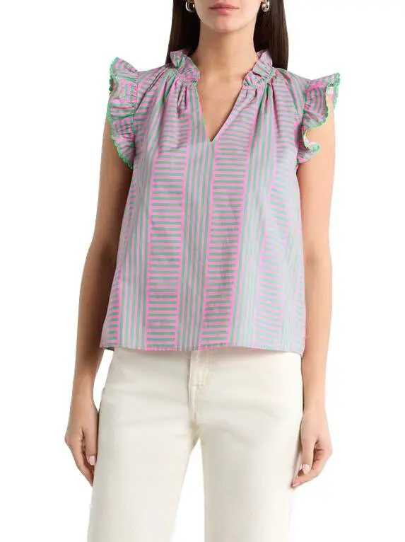SUGARLIPS Valda Striped Top - Pink-green-multi