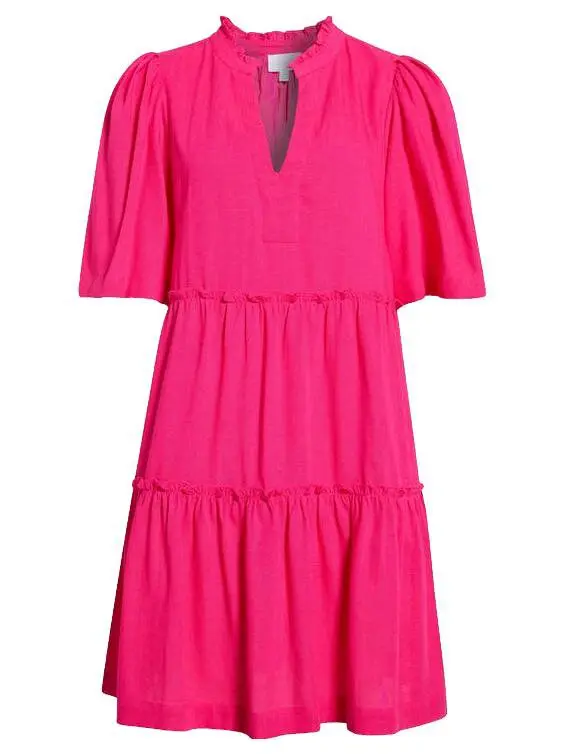 SUGARLIPS Dixie Tiered Cotton Dress - Fuchsia