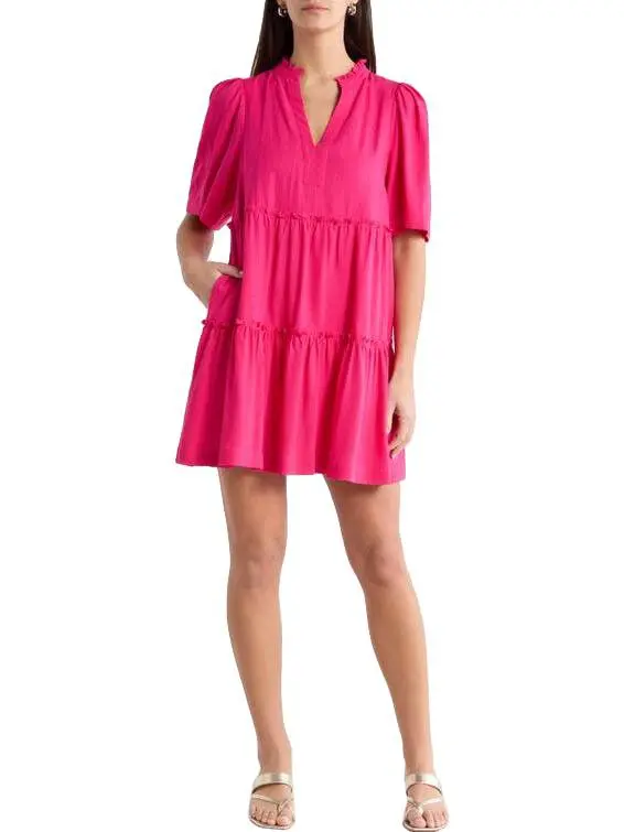 SUGARLIPS Dixie Tiered Cotton Dress - Fuchsia