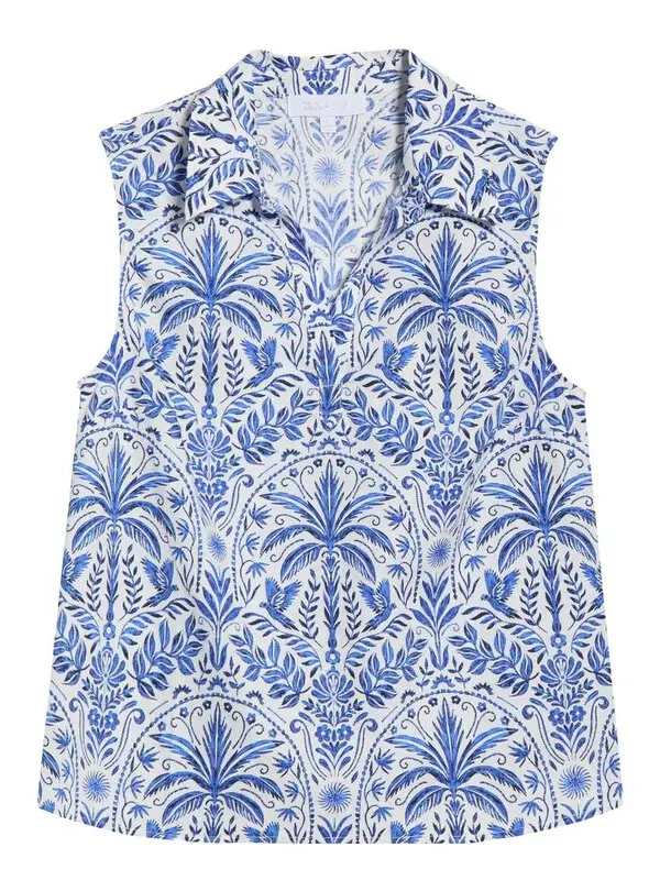 SUGARLIPS Tropical Sleeveless Top - Blue-white-multi