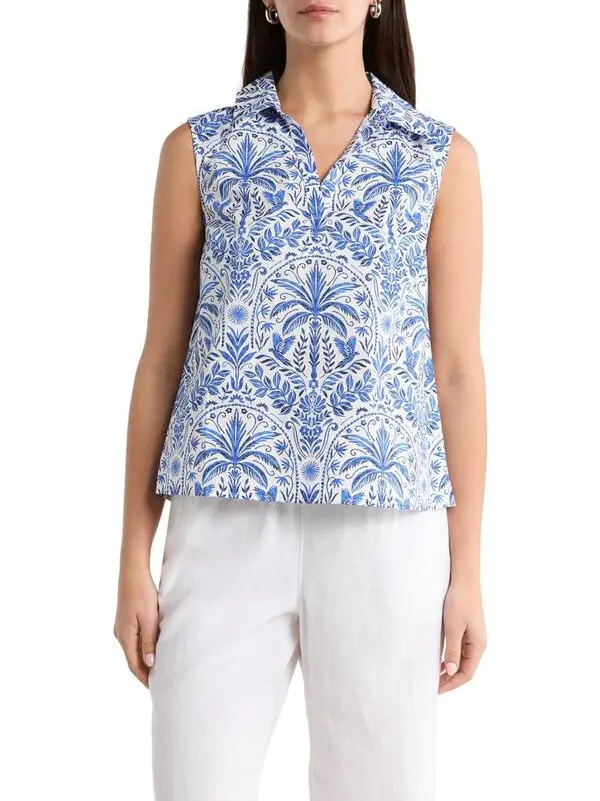 SUGARLIPS Tropical Sleeveless Top - Blue-white-multi