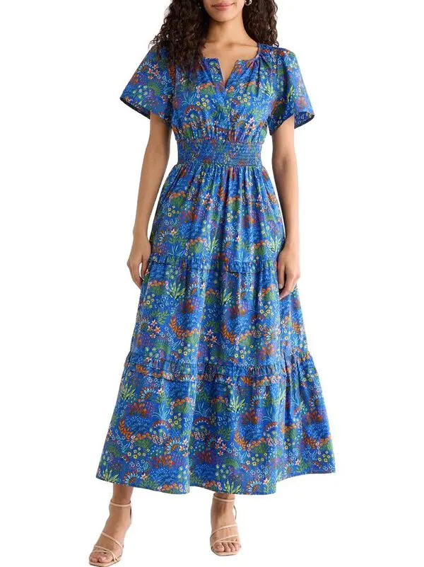 SUGARLIPS Floral Print A-line Maxi Dress - Cobalt-combo