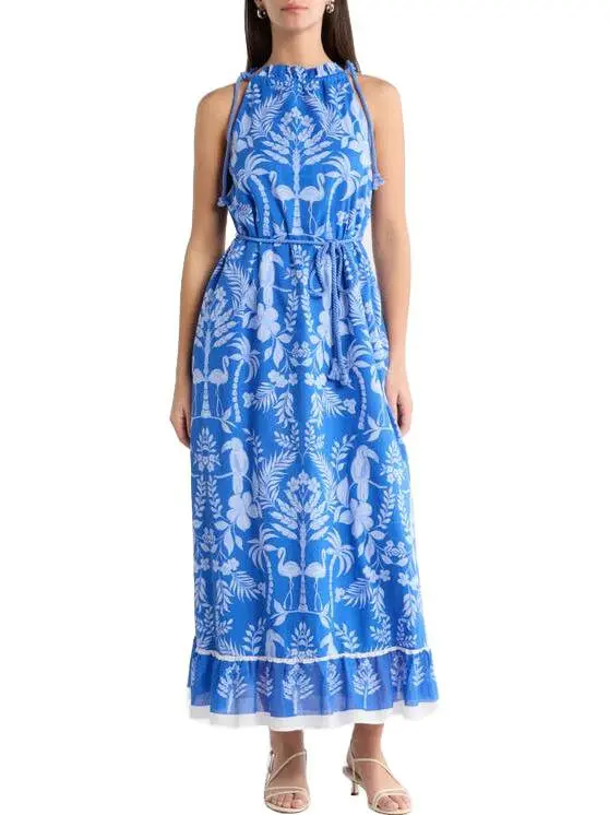 SUGARLIPS Kimana Floral Halter Maxi Dress - Cobalt-combo