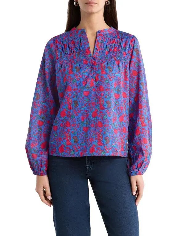 SUGARLIPS Tanya Floral Cotton Top - Blue-fuchsia