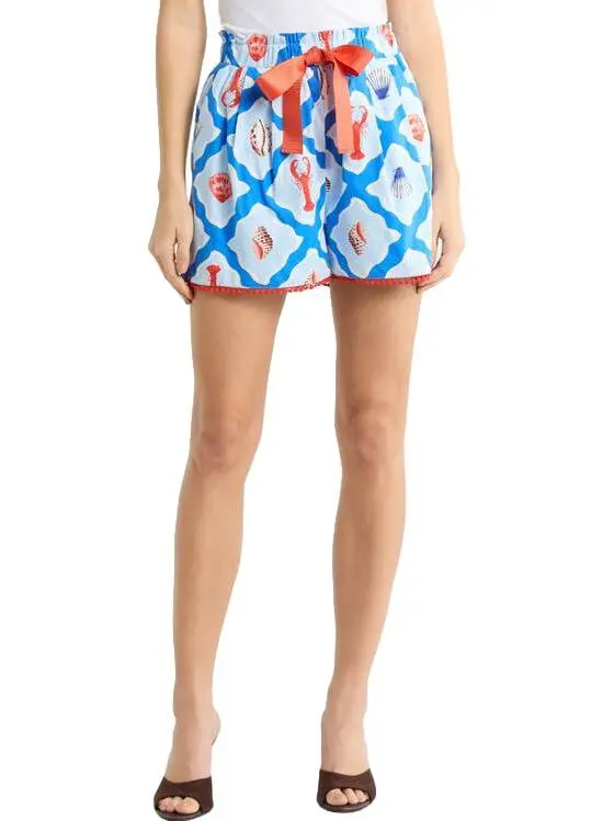 SUGARLIPS Lobster Bay Melia High-waist Shorts - White Blue-multi