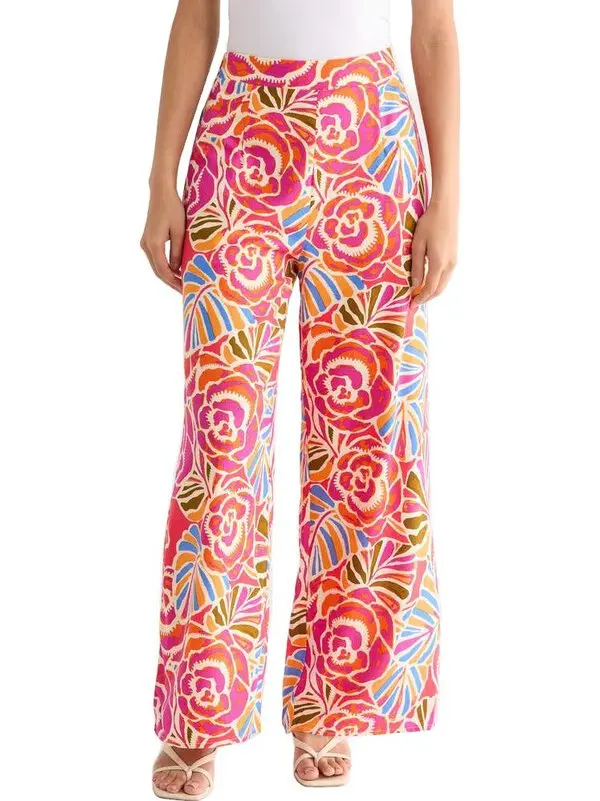 SUGARLIPS Nomi Floral Elena Wide Leg Pants - Pink-orange-blue