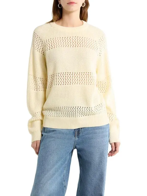 SUGARLIPS Tova Pointelle Striped Sweater - Cream