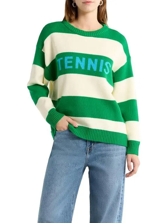 SUGARLIPS Tennis Stripe Cotton Sweater - Kelly-cream