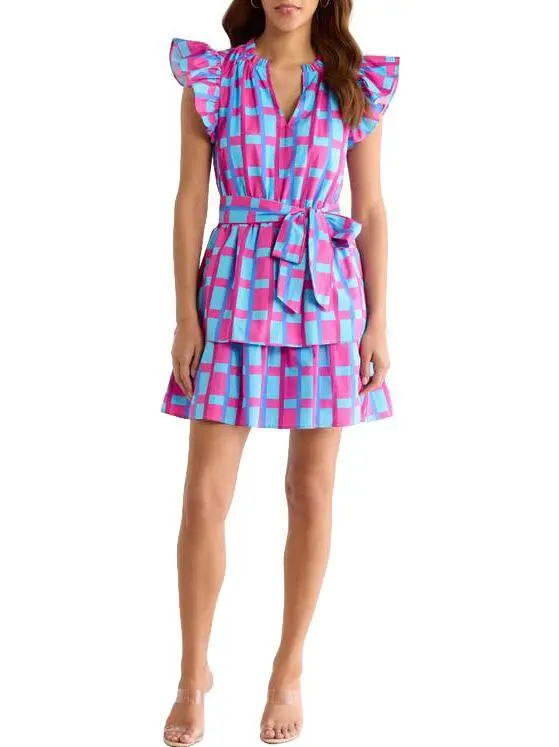 SUGARLIPS Marvy Checker Emie Ruffle Minidress - Fuchsia-blue-multi