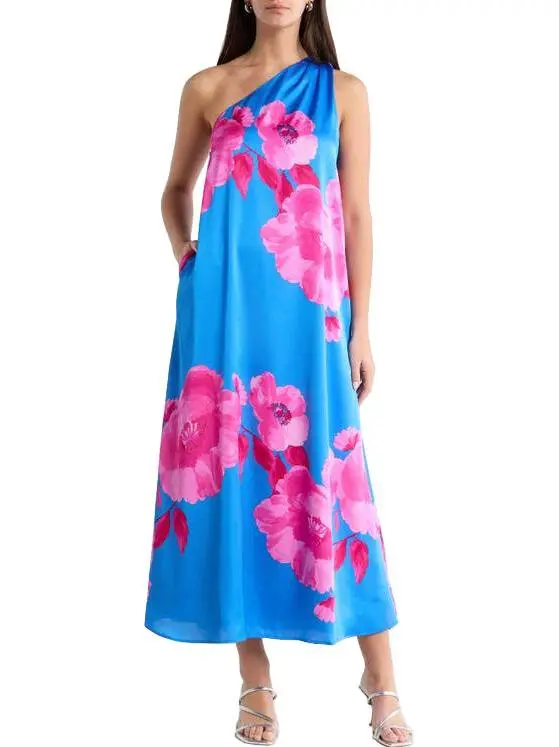 SUGARLIPS Glenna Floral One-shoulder Maxi Dress - Blue-pink-combo