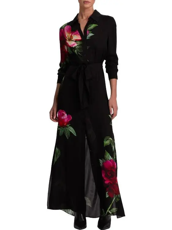Alice + Olivia Chassidy Long Sleeve Floral Maxi Shirt Dress - Empress Bloom Black