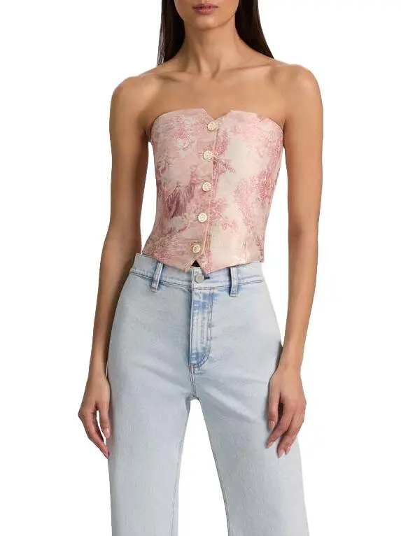 Alice + Olivia Kelcey Floral Jacquard Strapless Top - English Rose Toile