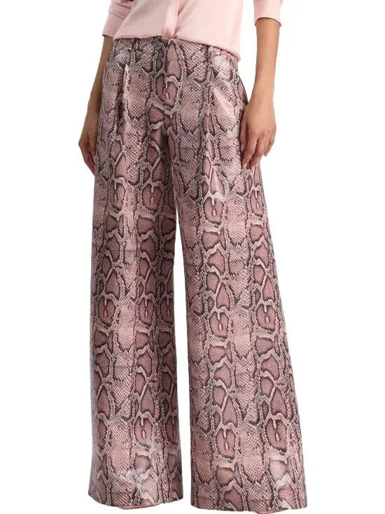 Alice + Olivia Erica Faux Leather Flare Pants - English Rose/black Snake