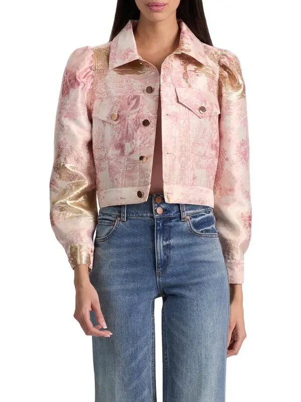 Alice + Olivia Lana Metallic Jacquard Puff Shoulder Jacket - English Rose Toile