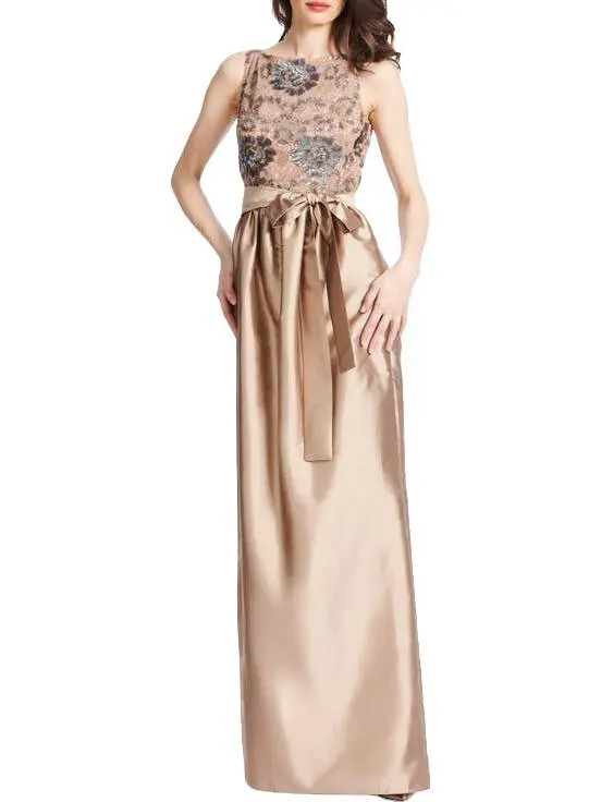 EMILY SHALANT Sequin Lace And Taffeta Gown - Suntan