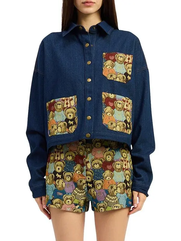JACQUIE THE LABEL Bearlyn Denim Jacket - Indigo Brown Multi
