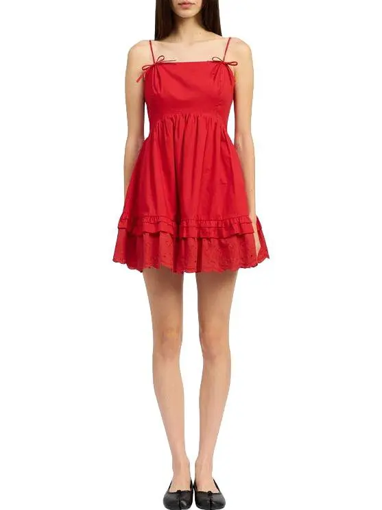 JACQUIE THE LABEL Eyelet Ruffle Minidress - Red
