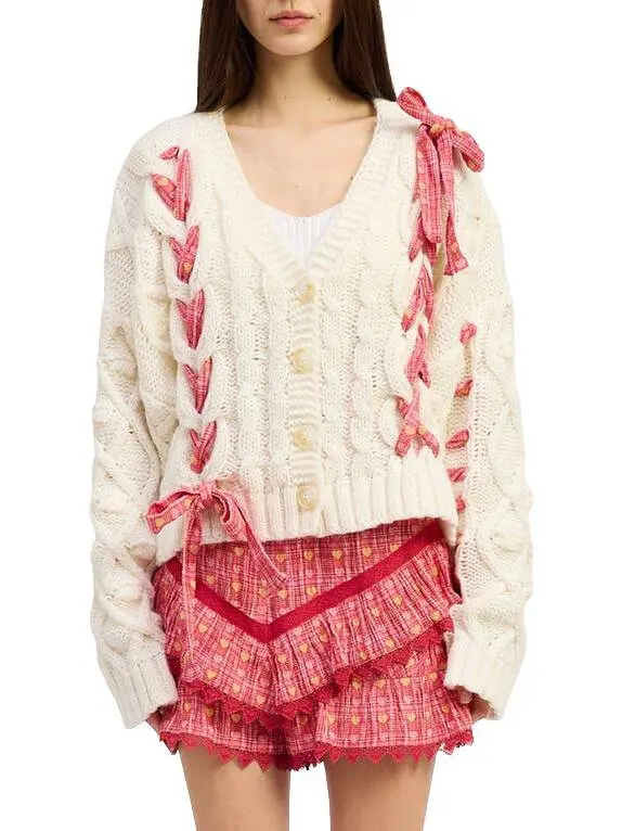 JACQUIE THE LABEL Clementine Ribbon Cable Cardigan - Ivory Red