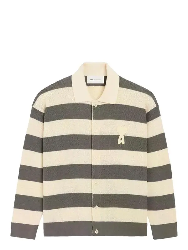 Ami Heart Patch Striped Cardigan - Neutrals