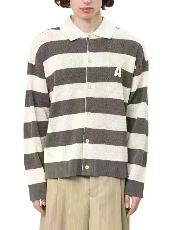 AMI Paris De Coeur Striped Cardigan - Neutrals