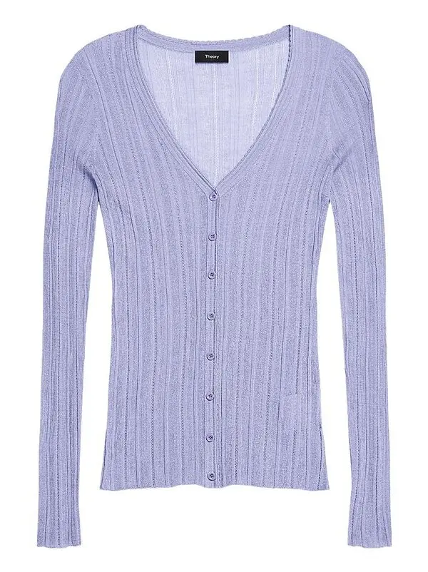 Theory V-neck Ribbed Cardigan - Lavender Glow
