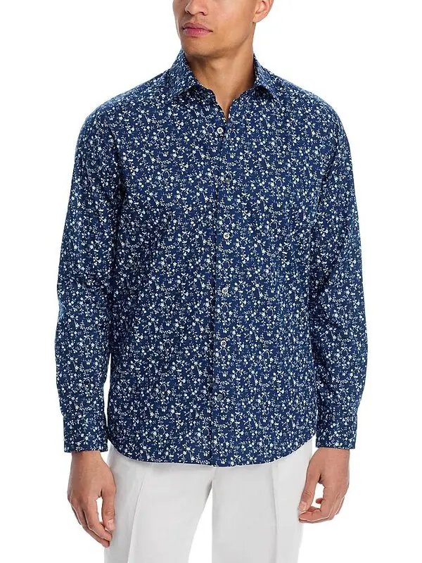 JACK VICTOR Douglas Floral Print Shirt - Navy