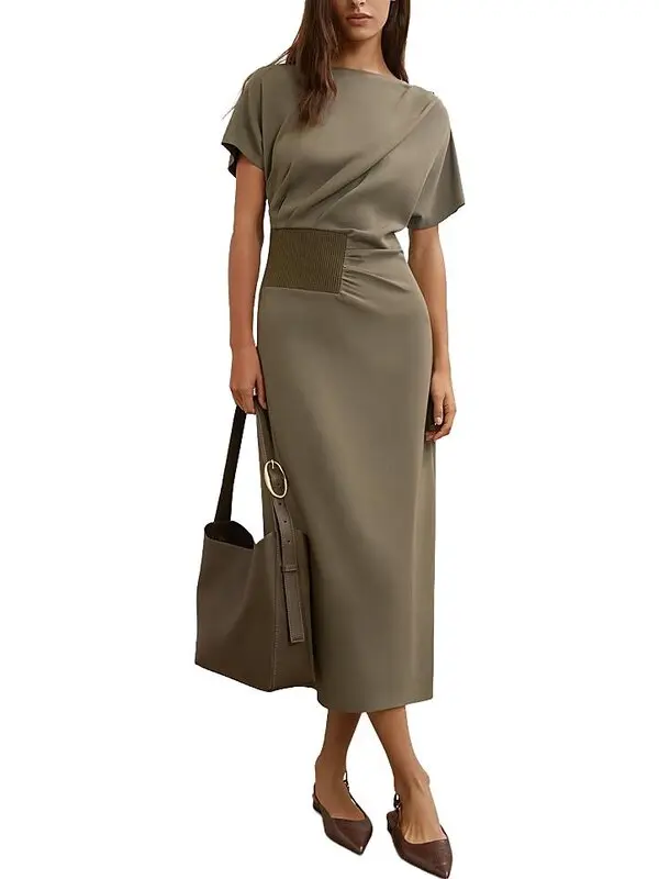 REISS Etta Dress - Khaki Green
