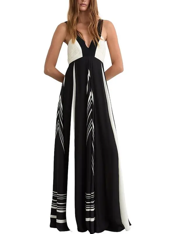 REISS Tallie Maxi Dress - Black/ivory