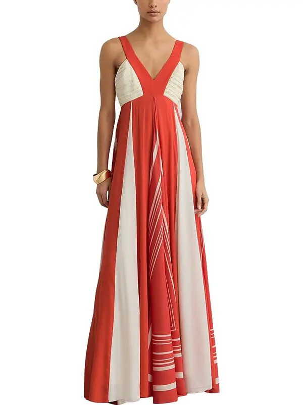 REISS Tallie Maxi Dress - Orange/ivory