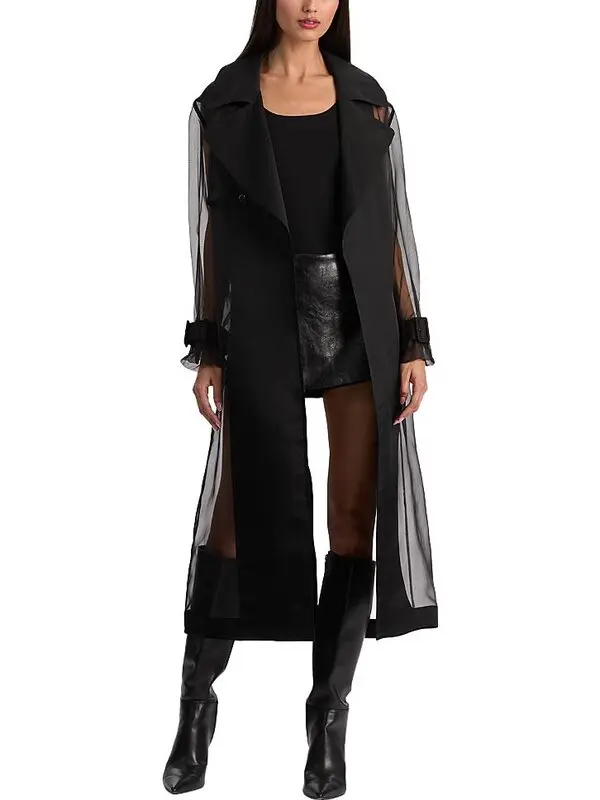 Alice + Olivia Silvia Mixed Media Trench Coat - Black