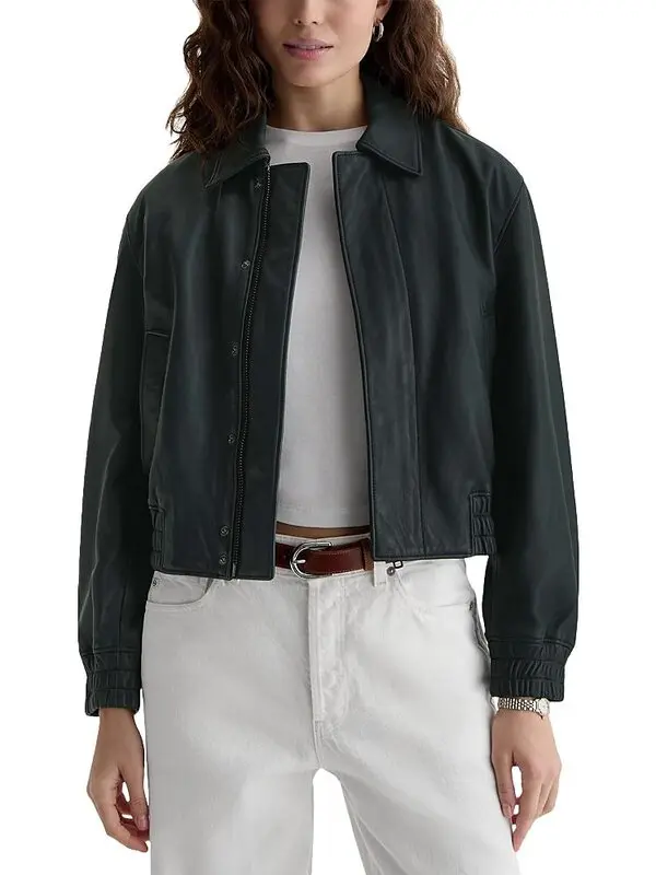 Ag Lincoln Leather Bomber Jacket - Dark Green