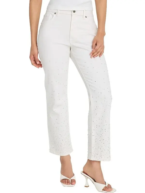 Good American Good Icon High Rise Straight Ankle Embellished Jeans - White