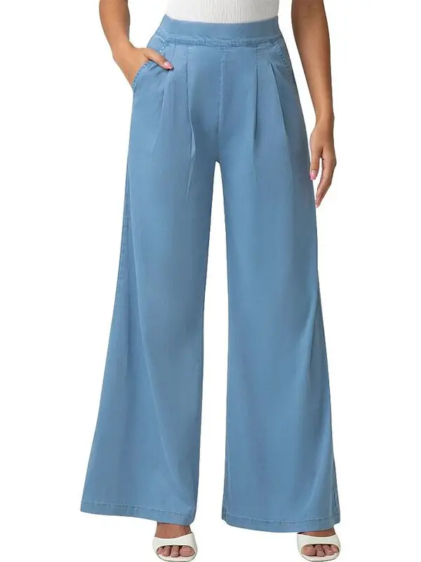 Hue Fluid Denim Palazzo Pants - Chambray Wash