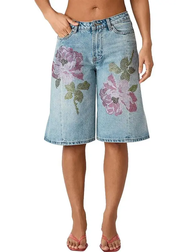 Steve Madden Kesha High Rise Bermuda Jean Shorts - Seabreeze