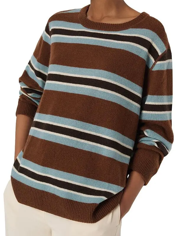 REFORMATION Cashmere Boyfriend Sweater - Chocolate Cake Multi Stripe