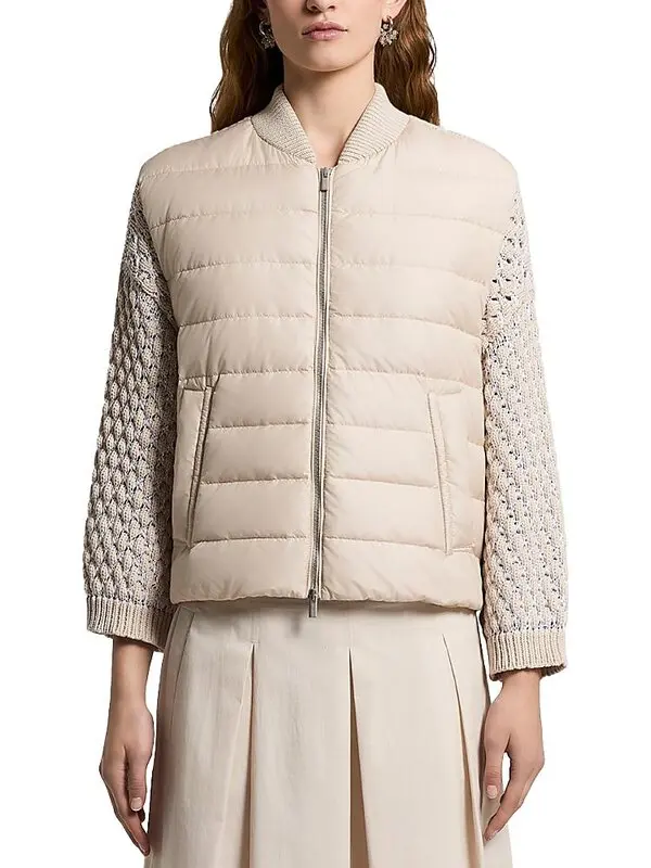 Peserico Bomber Collar Puffer Vest - Beige Birch