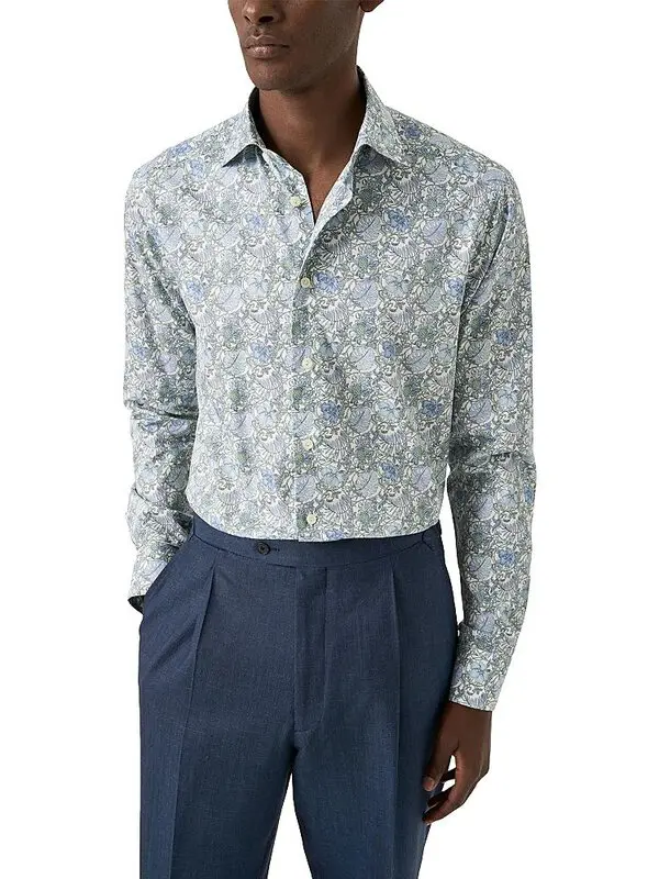 Eton Slim Fit Floral Twill Dress Shirt - Medium Green