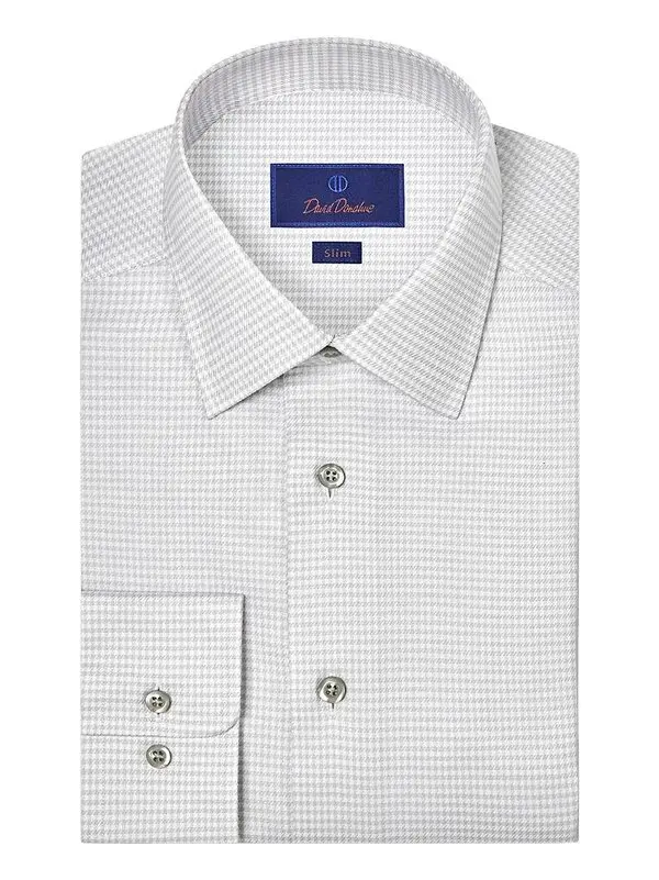 David Donahue Slim Fit Stretch Twill Micro Check Dress Shirt - Pearl/ White