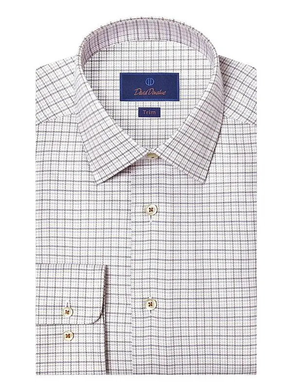 David Donahue Trim Fit Twill Check Dress Shirt - Dune/ Multi