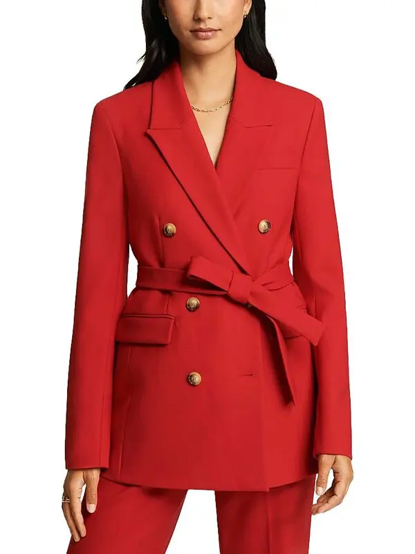 ARGENT Belted Double Breasted Blazer - Ruby Red