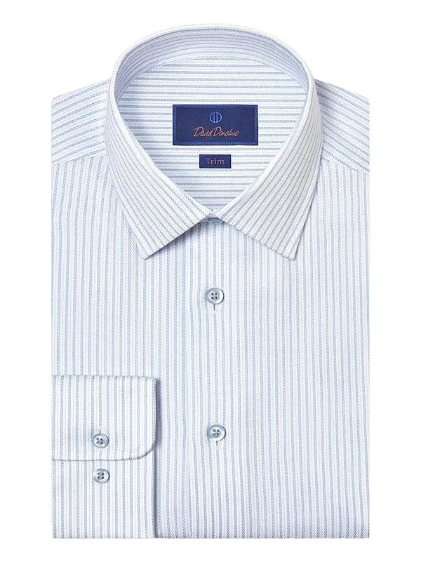 David Donahue Trim Fit Stretch Twill Stripe Dress Shirt - White/ Sky