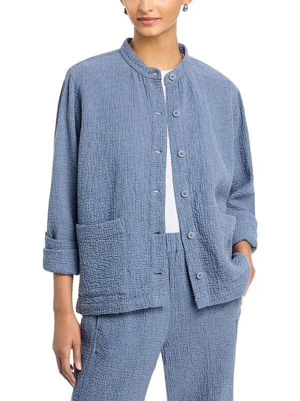 Eileen Fisher Mandarin Collar Shirt Jacket - Haze