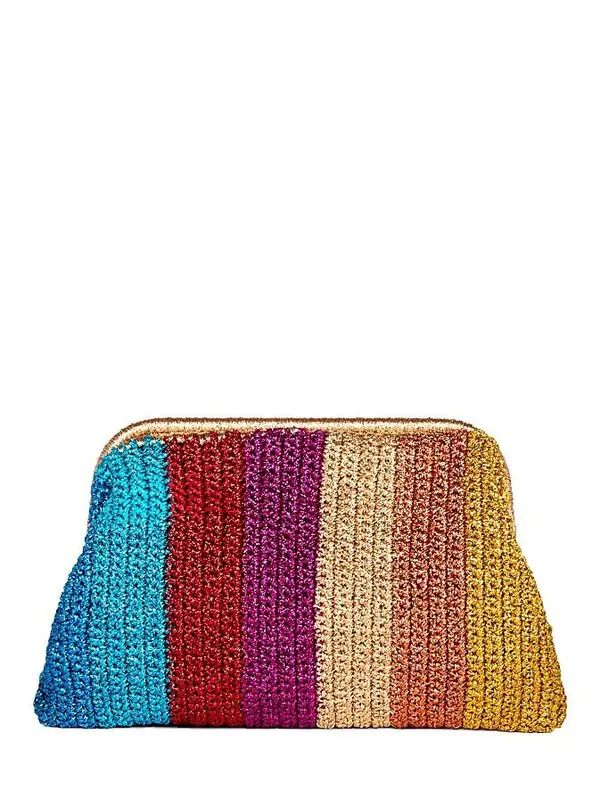 Aqua Woven Raffia Clutch - Rainbow